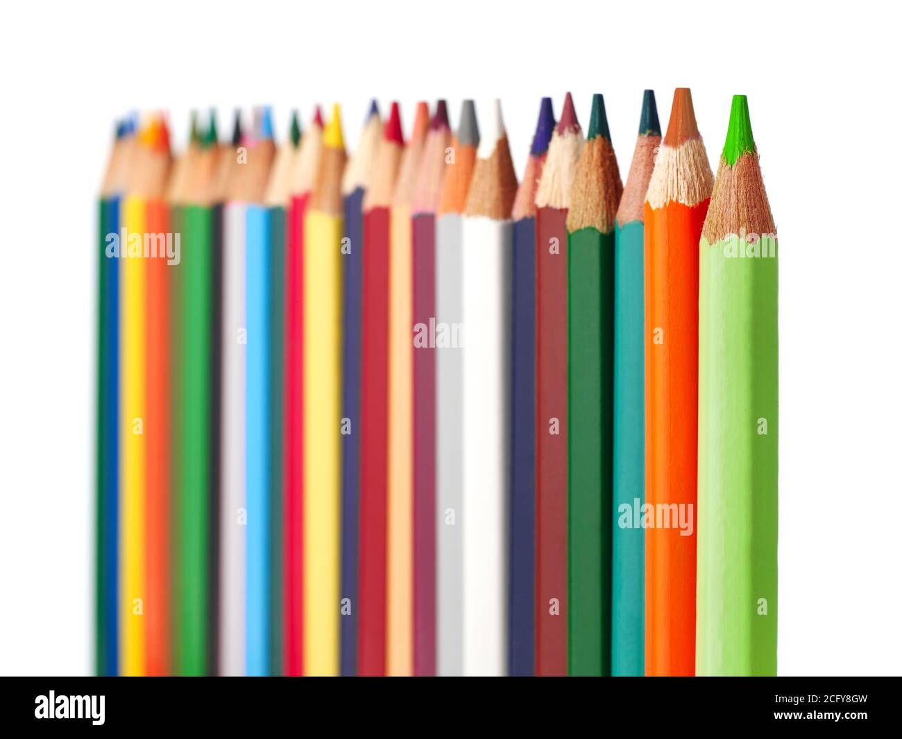 Multi-colored pencils on white background Stock Photo - Alamy