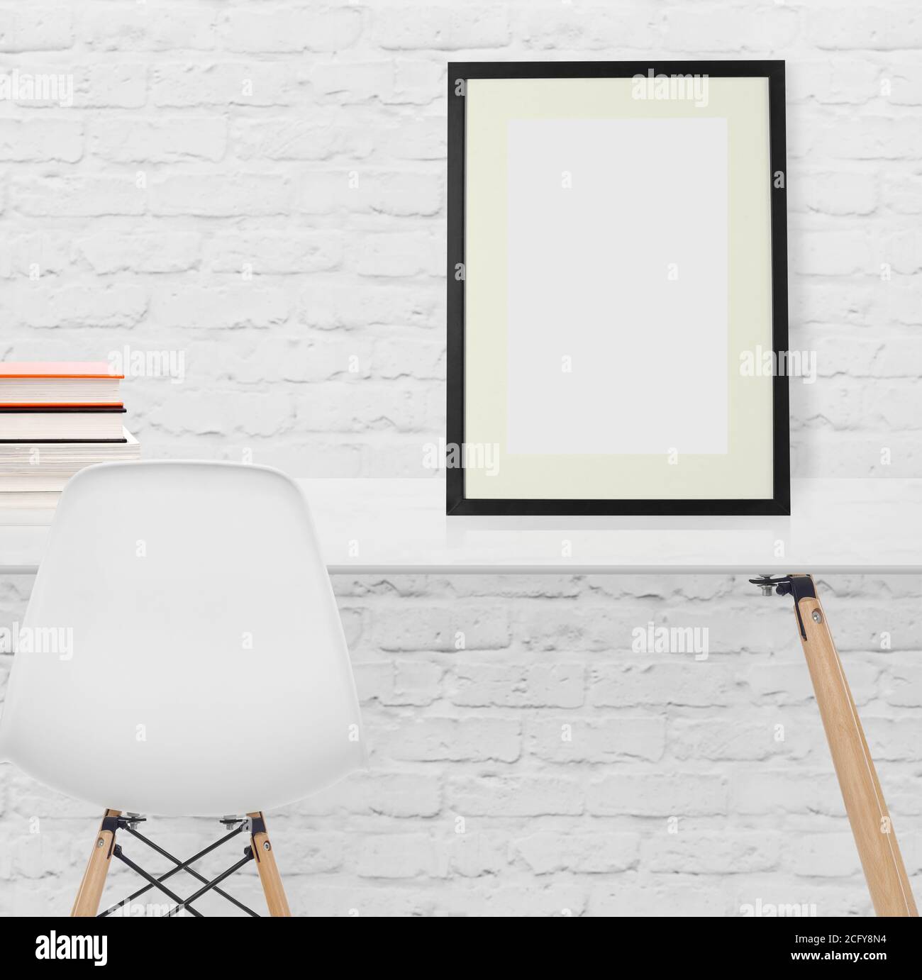 Mock-up poster on desk Stock Photo - Alamy