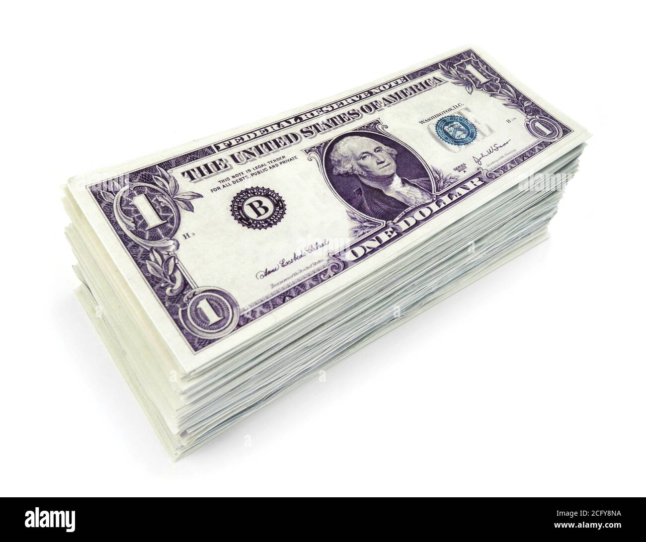 Stack 1 dollar banknotes on white background Stock Photo - Alamy
