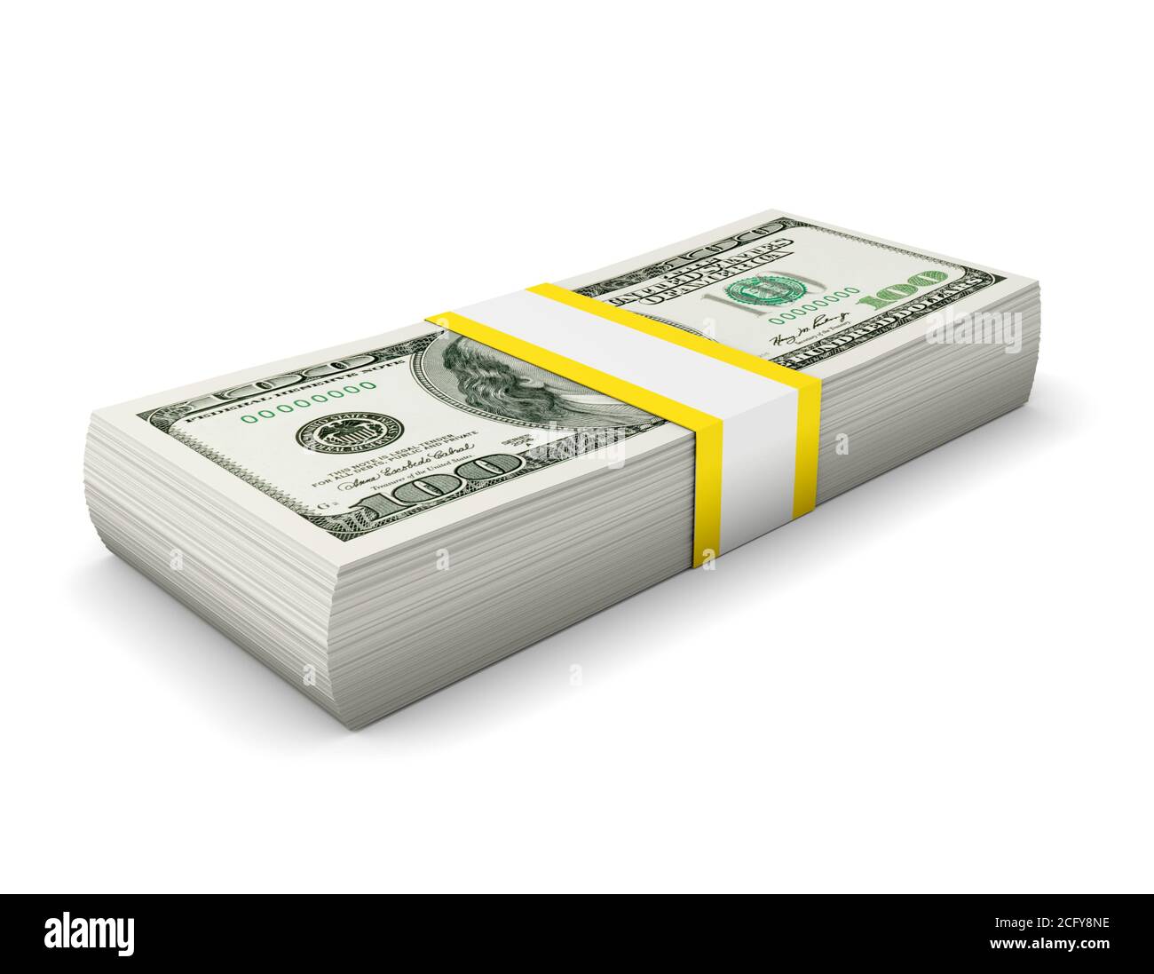 Stack 100 hundred dollars banknotes on white background Stock Photo - Alamy