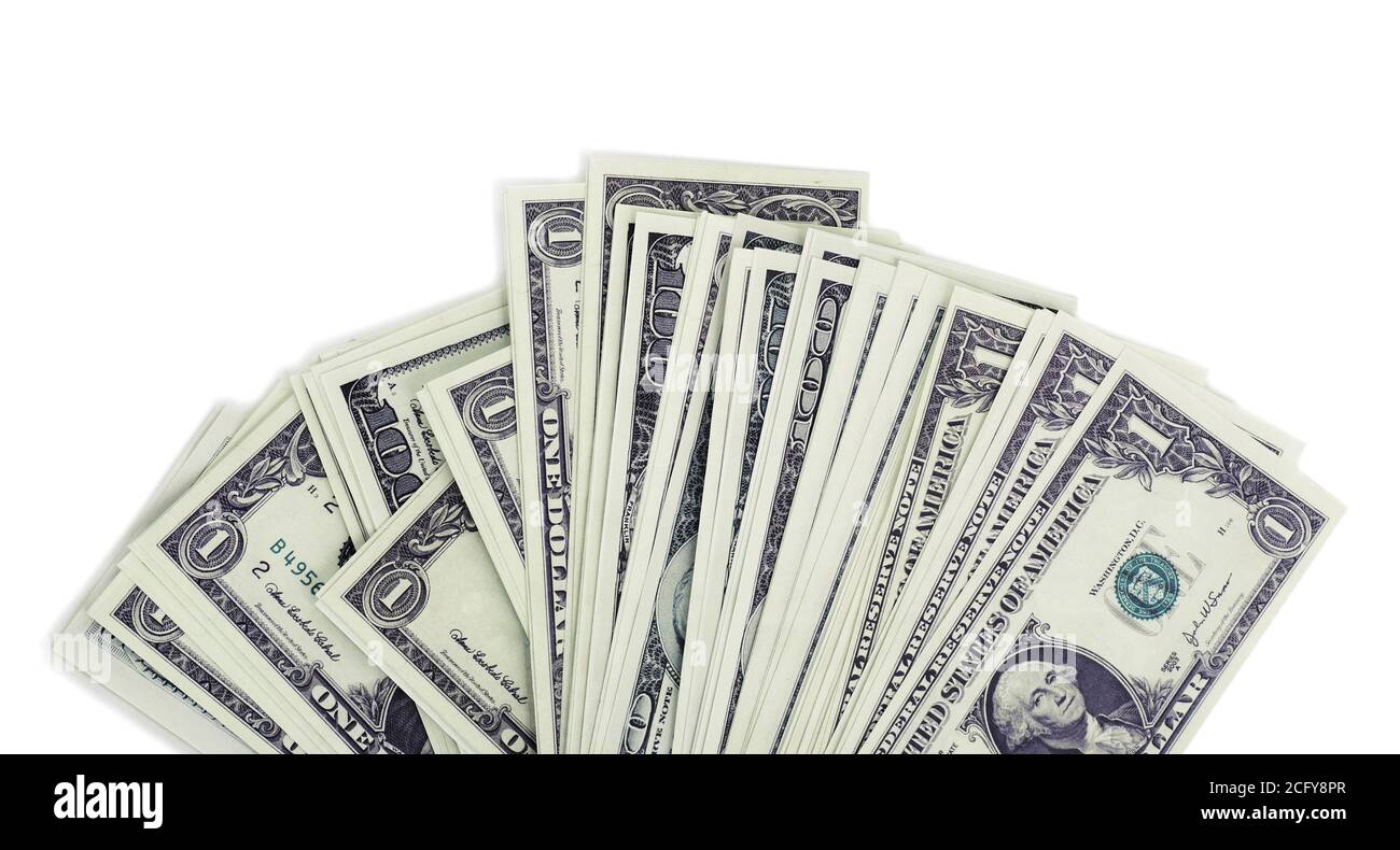 Different dollars banknotes on white background Stock Photo - Alamy