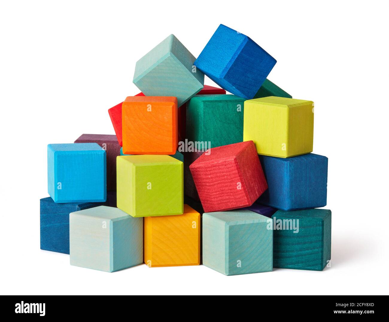 Wooden toy blocks on white background Stock Photo - Alamy
