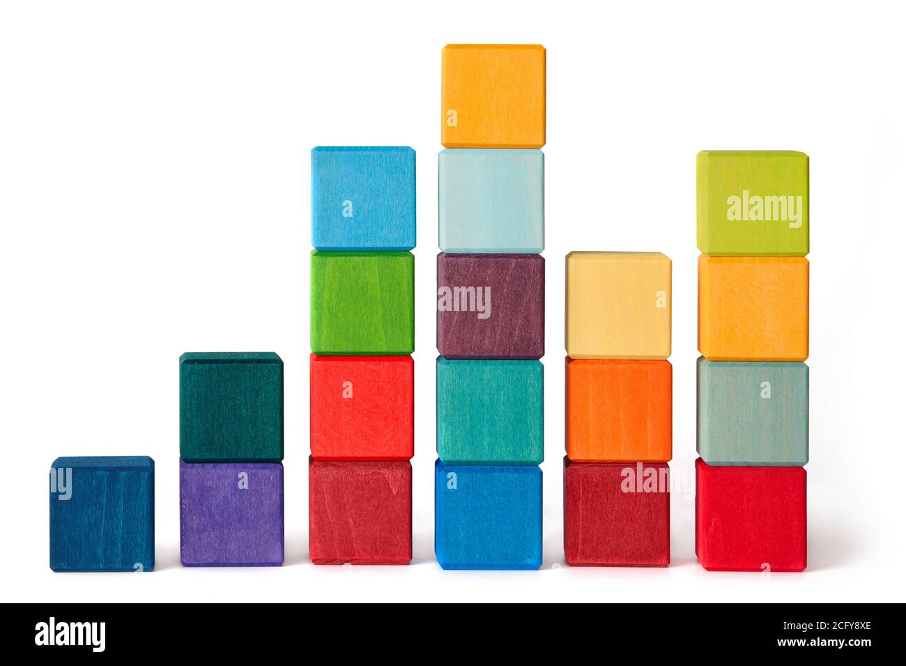 Wooden toy blocks on white background Stock Photo - Alamy