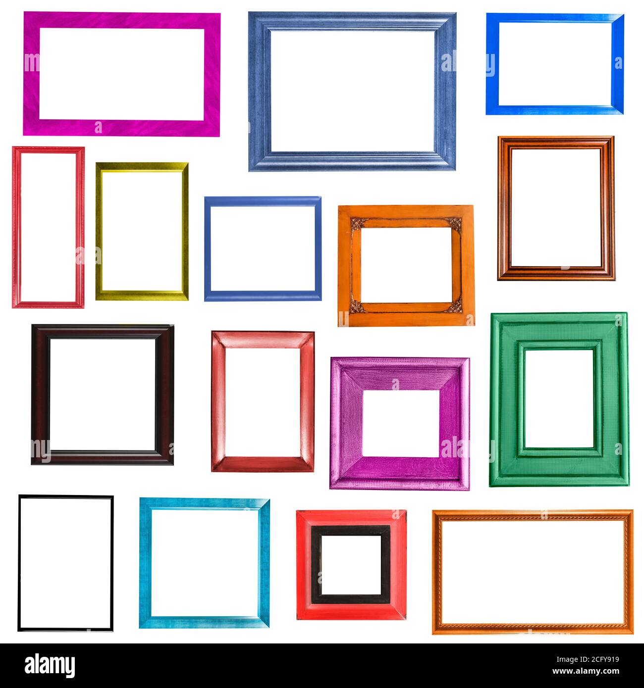 Multi-colored picture frames collection isolated Stock Photo - Alamy