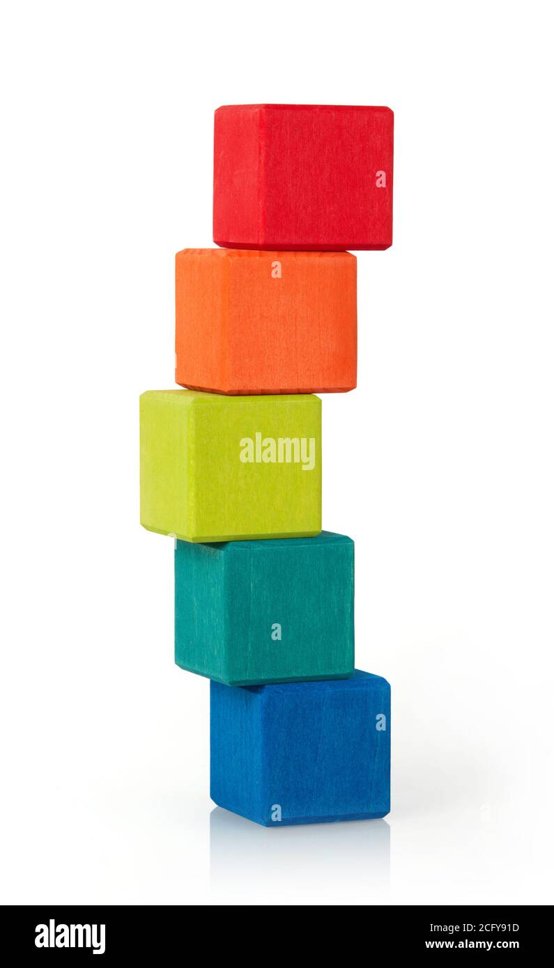 Wooden toy blocks on white background Stock Photo - Alamy