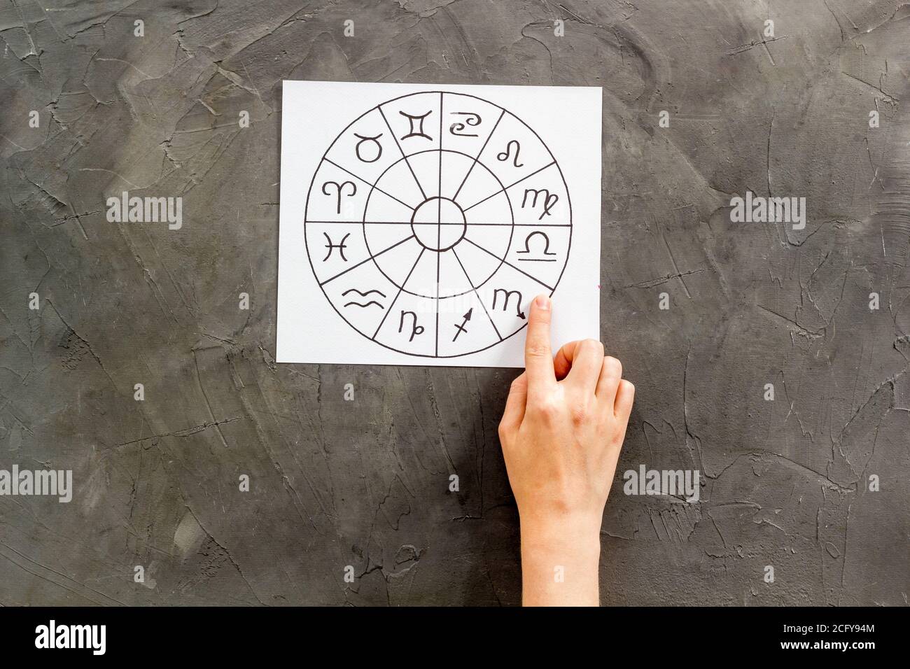 Astrological horoscope with female hand choosing Zodiac signs Stock ...