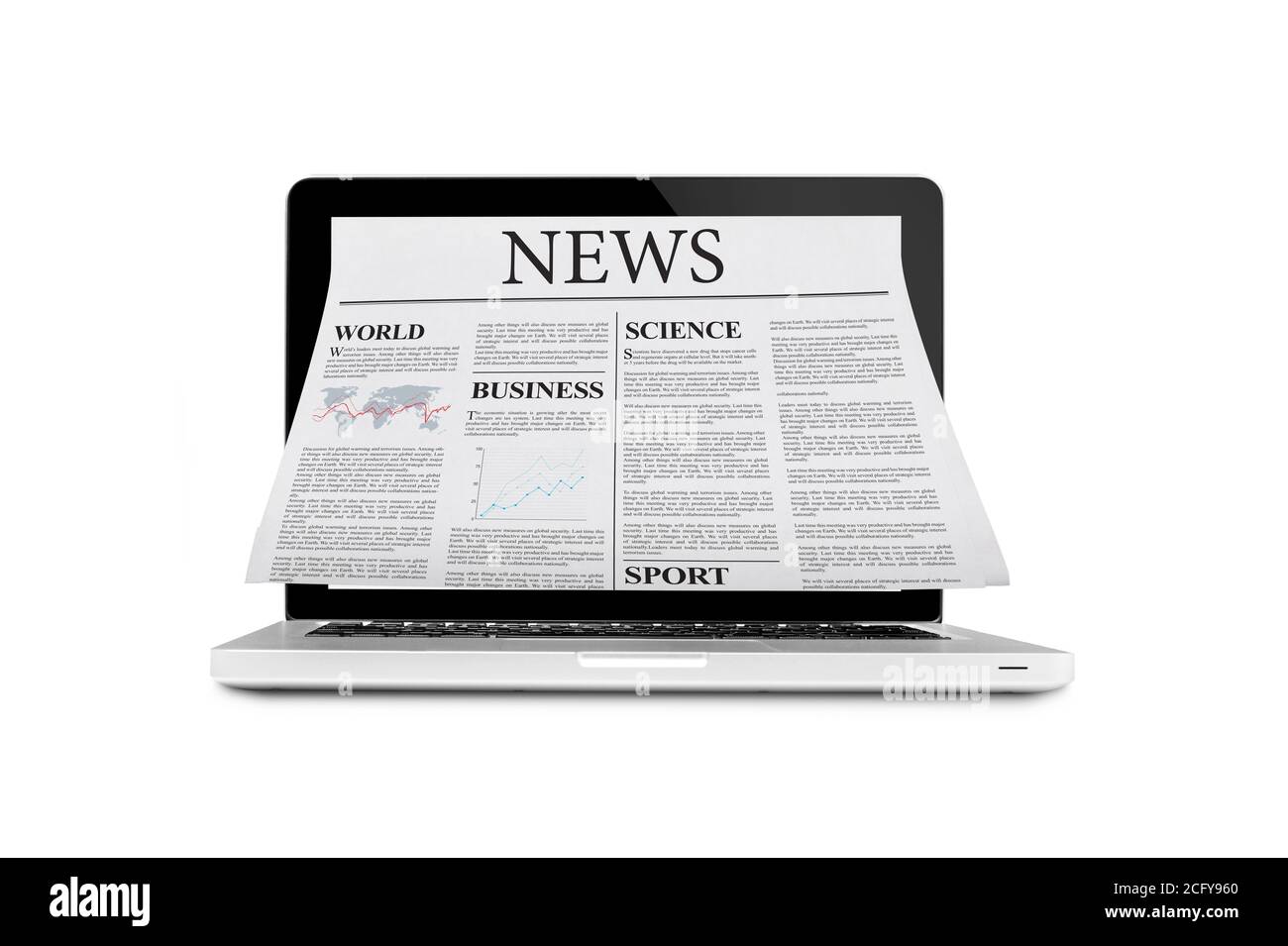 Newspaper out of laptop Stock Photo - Alamy