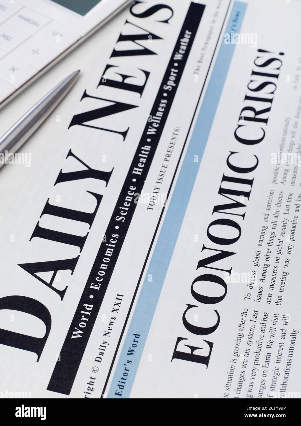Economic crisis headline on newspaper Stock Photo - Alamy