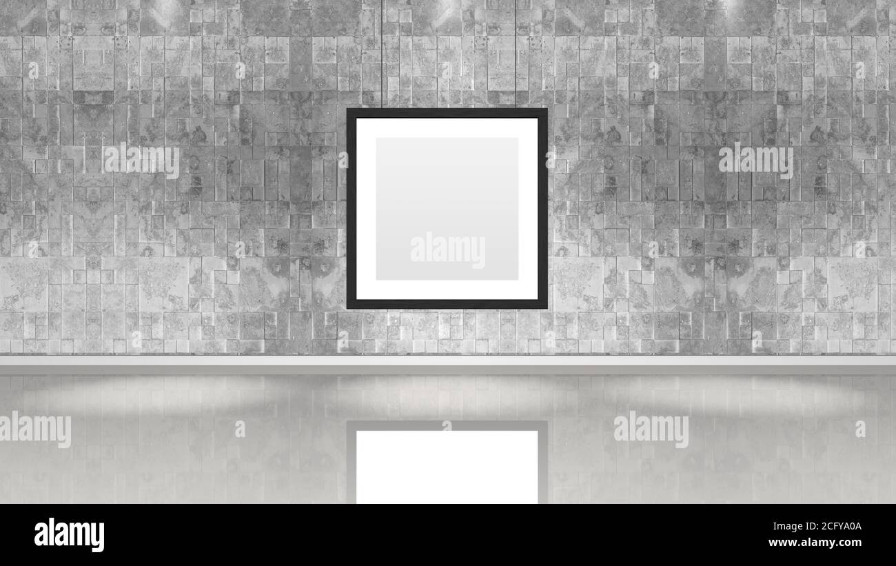 Art museum wall with a single square frame. Horizontal image ...