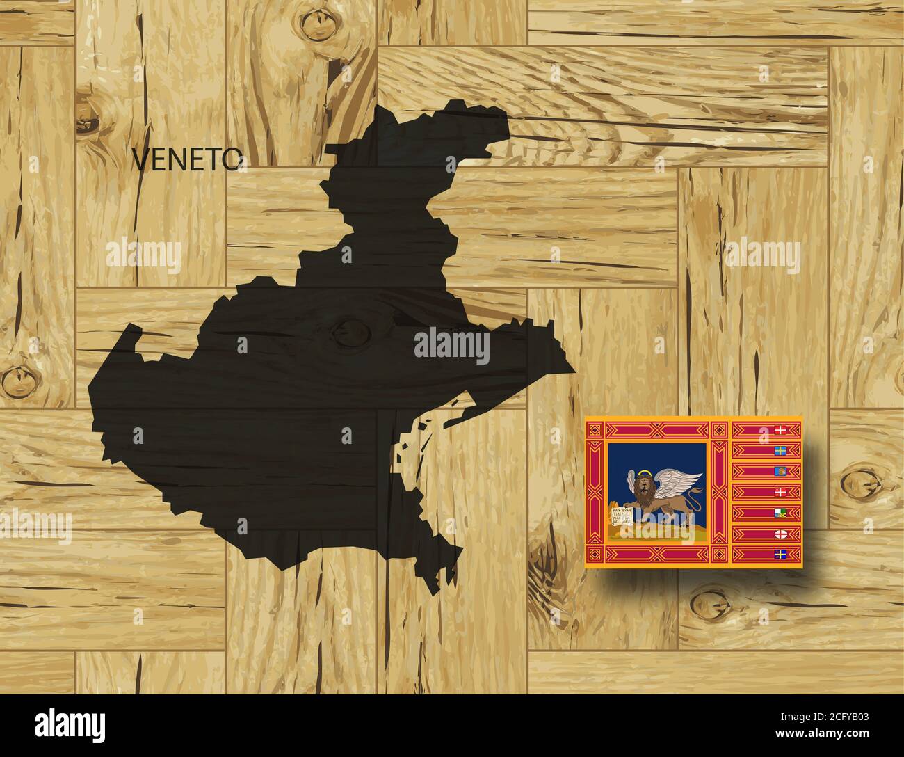 Map and flag of Veneto, region of Italy, on a wooden background, 3D ...