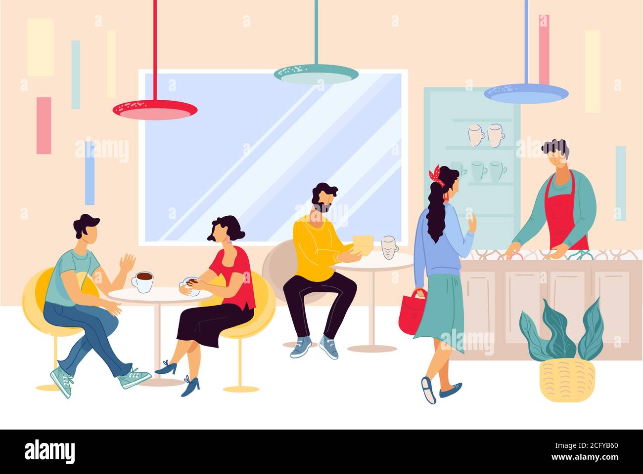 People for lunch at restaurant, cafe. Flat vector illustration Stock ...