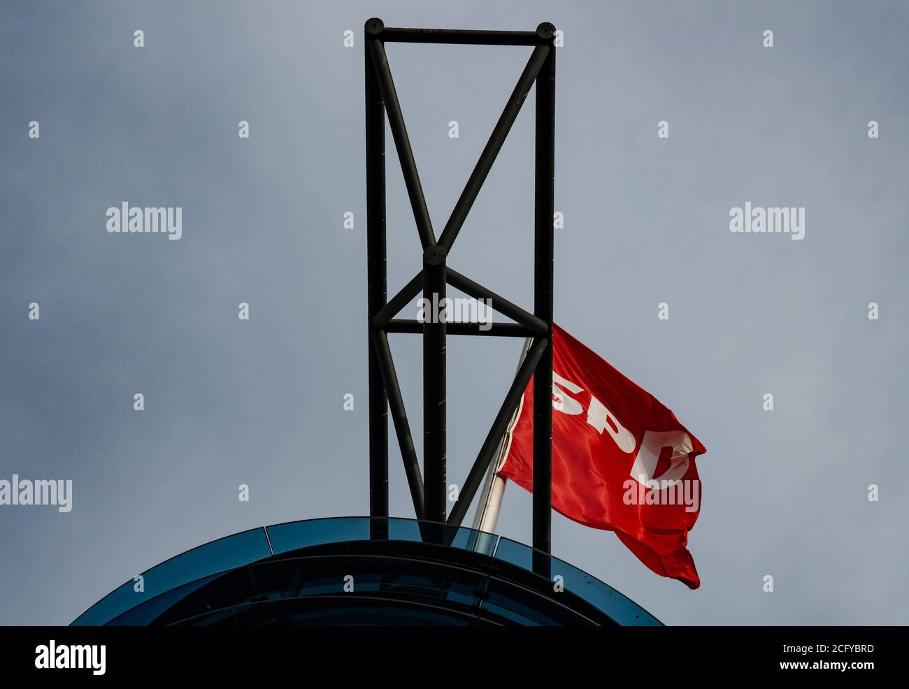 Berlin, Germany. 08th Sep, 2020. The flag of the SPD is waving on the ...