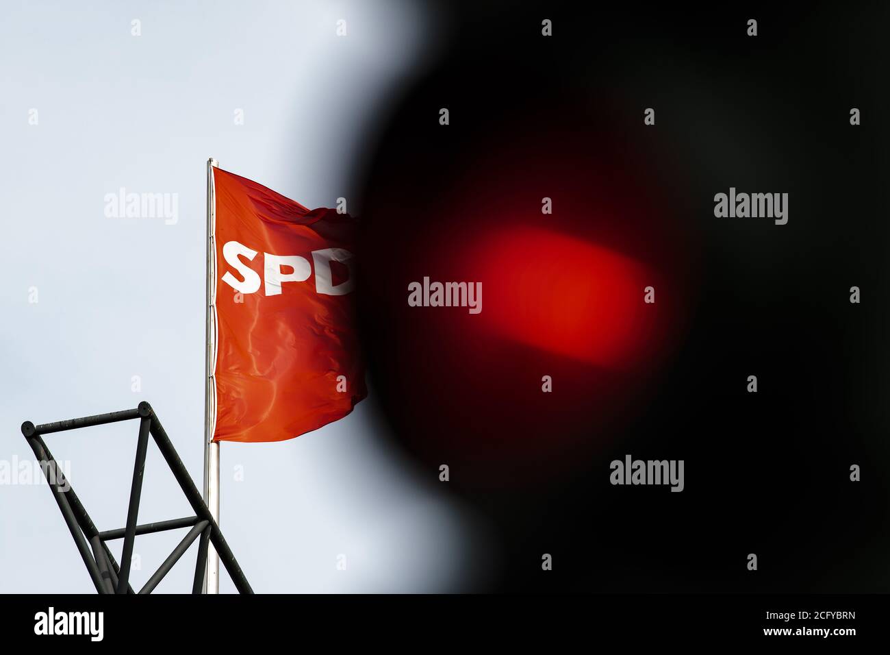 Berlin, Germany. 08th Sep, 2020. The flag of the SPD is waving on the ...