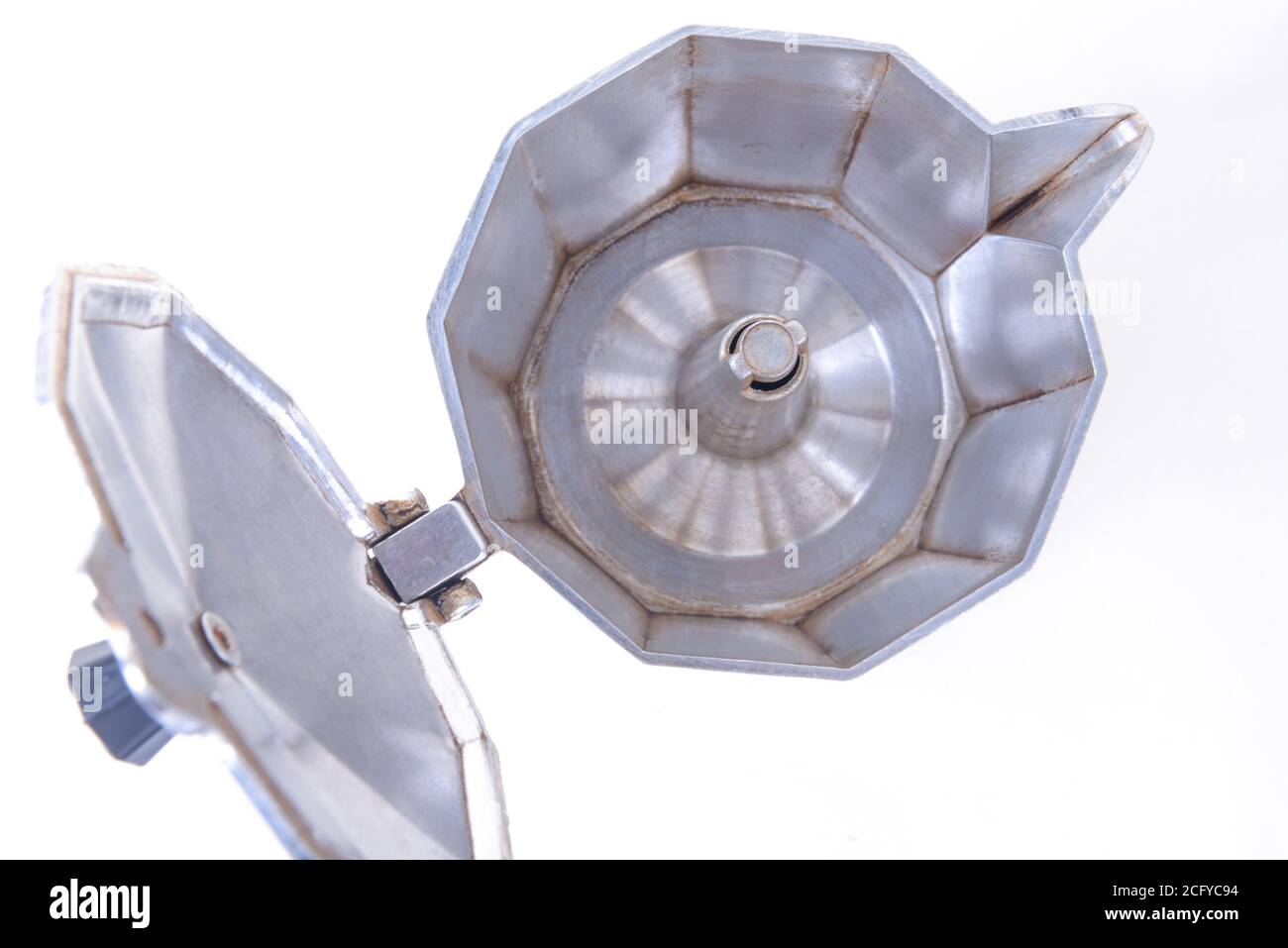 Top view of old coffee maker isolated over white background Stock Photo ...