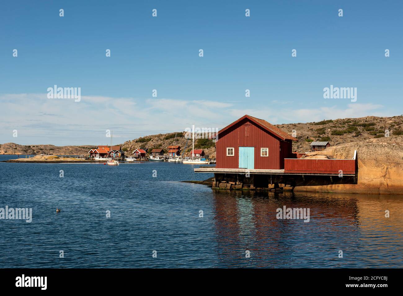 A red traditional boat-house at Heestrand, Tanum, Bohuslän Stock Photo ...