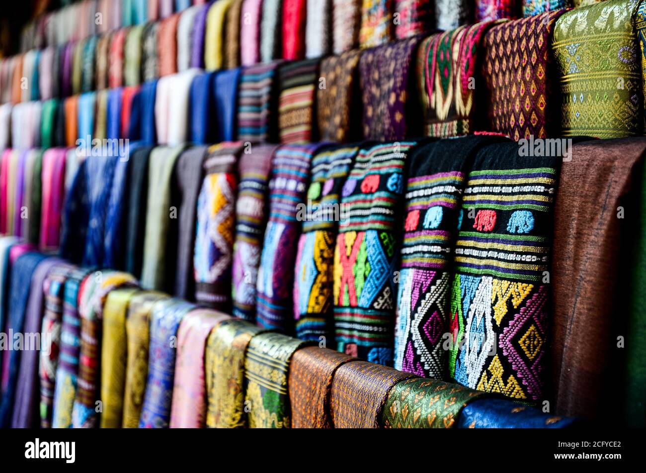 Traditional Laos textile display on sale Stock Photo - Alamy