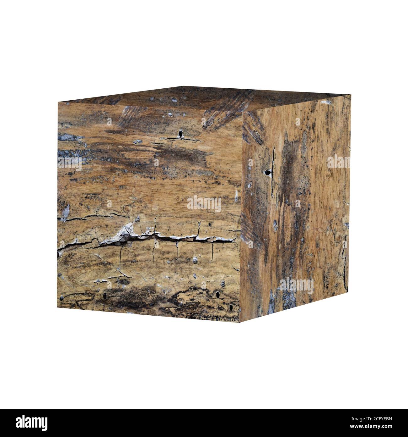 Old wooden geometric shapes cube isolated on a white background Stock ...