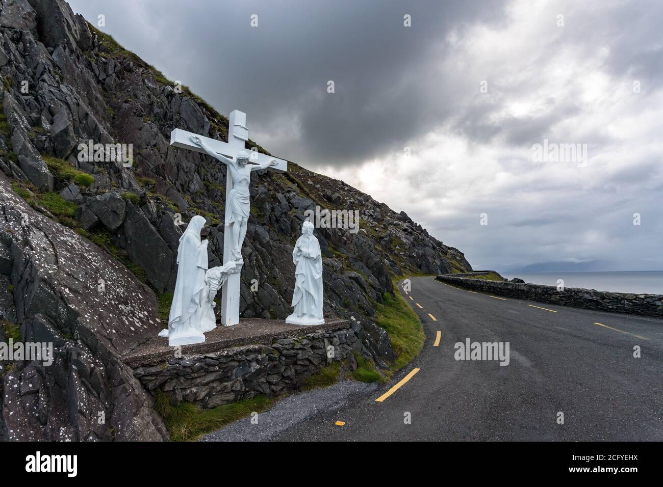Crucifixion holy cross statue on Slea Head Drive road, Dingle peninsula ...