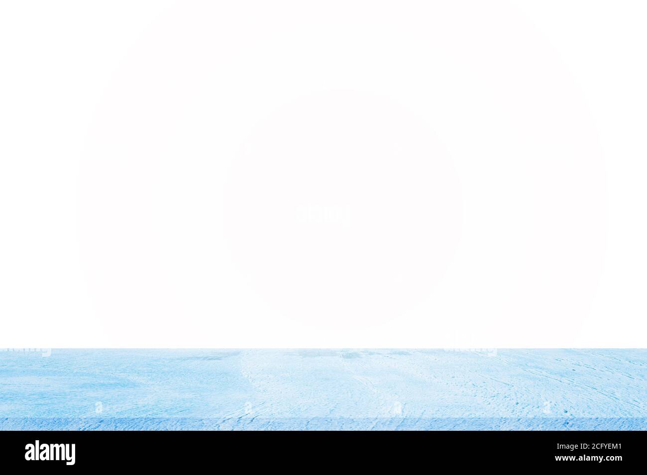 Empty blue wooden table top on white background. For product display or ...