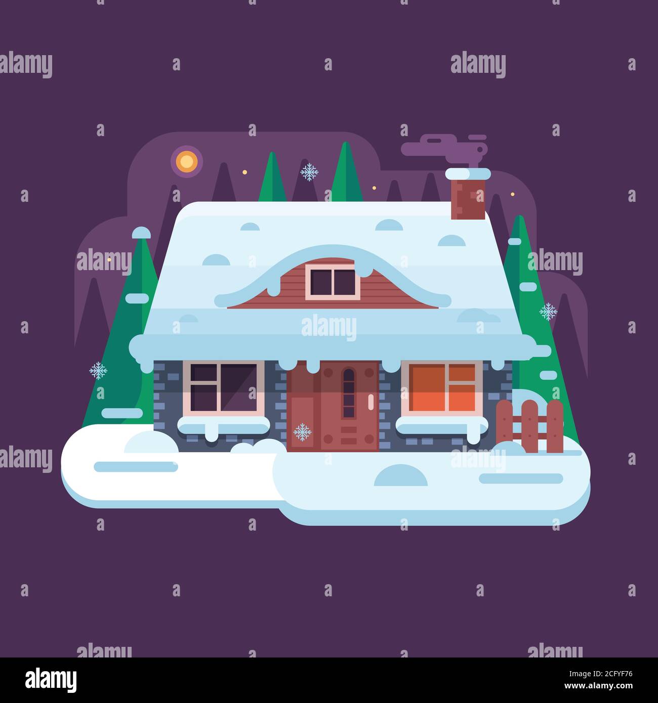 Snowy night in cozy Stock Vector Images - Alamy