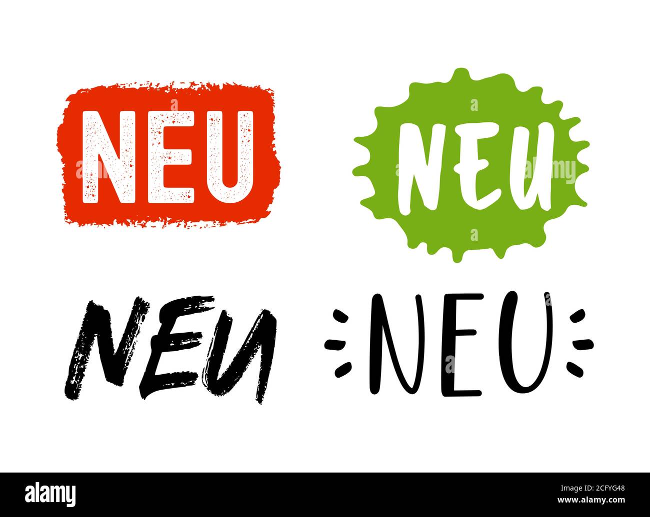 Hand sketched NEU word in German. Translated NEW. Drawn commercial ...