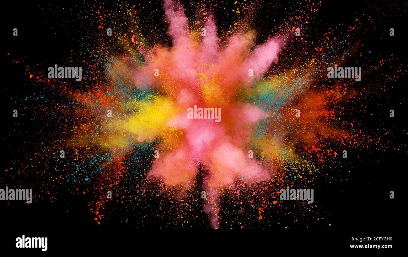 Abstract coloured powder explosion on black background Stock Photo - Alamy