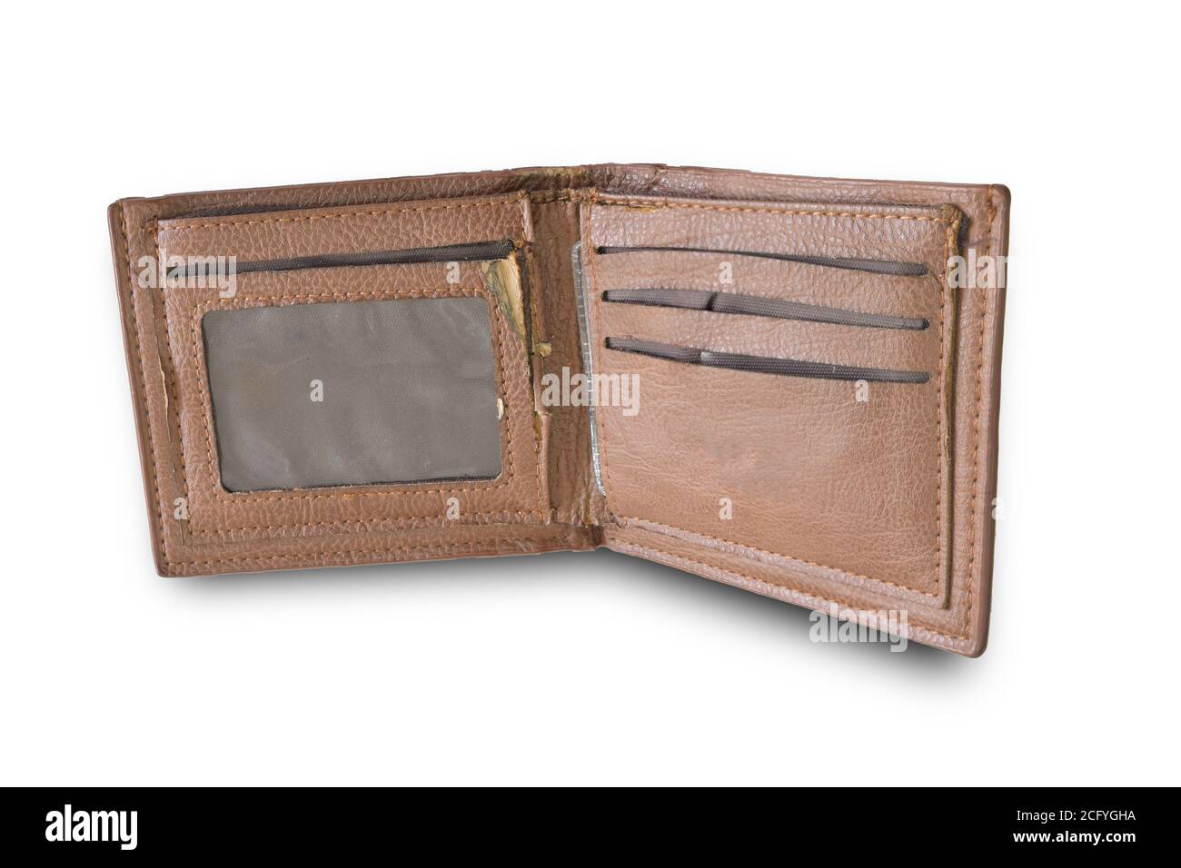 Old brown wallet isolated on white background Stock Photo - Alamy