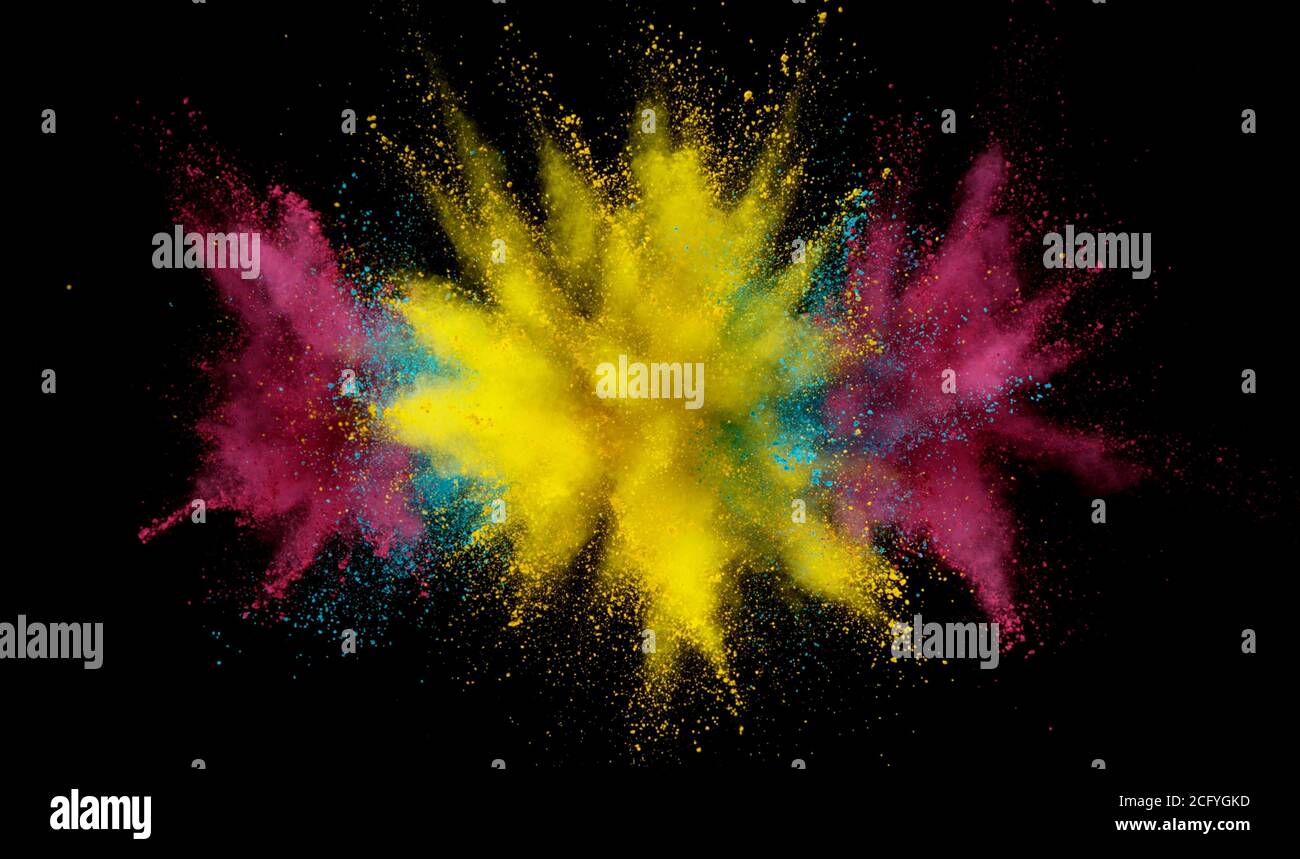 Abstract coloured powder explosion on black background Stock Photo - Alamy