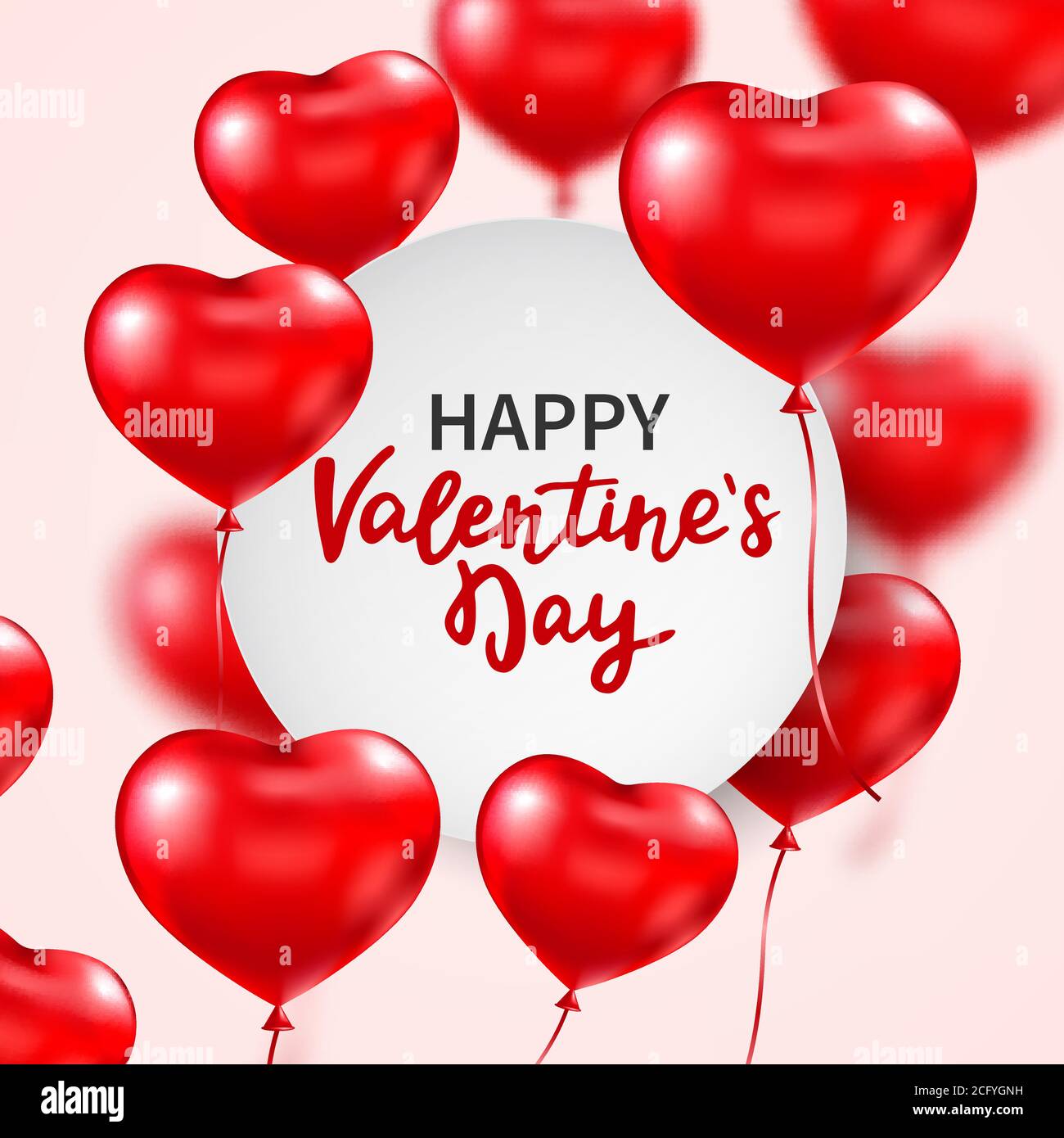 Valentines day banner with red 3d glossy heart balloons and hand ...