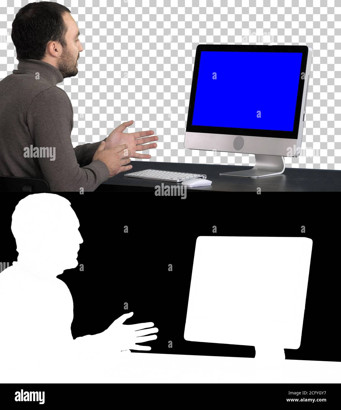 Young Businessman Making Video Call On His Computer, Alpha Channel ...