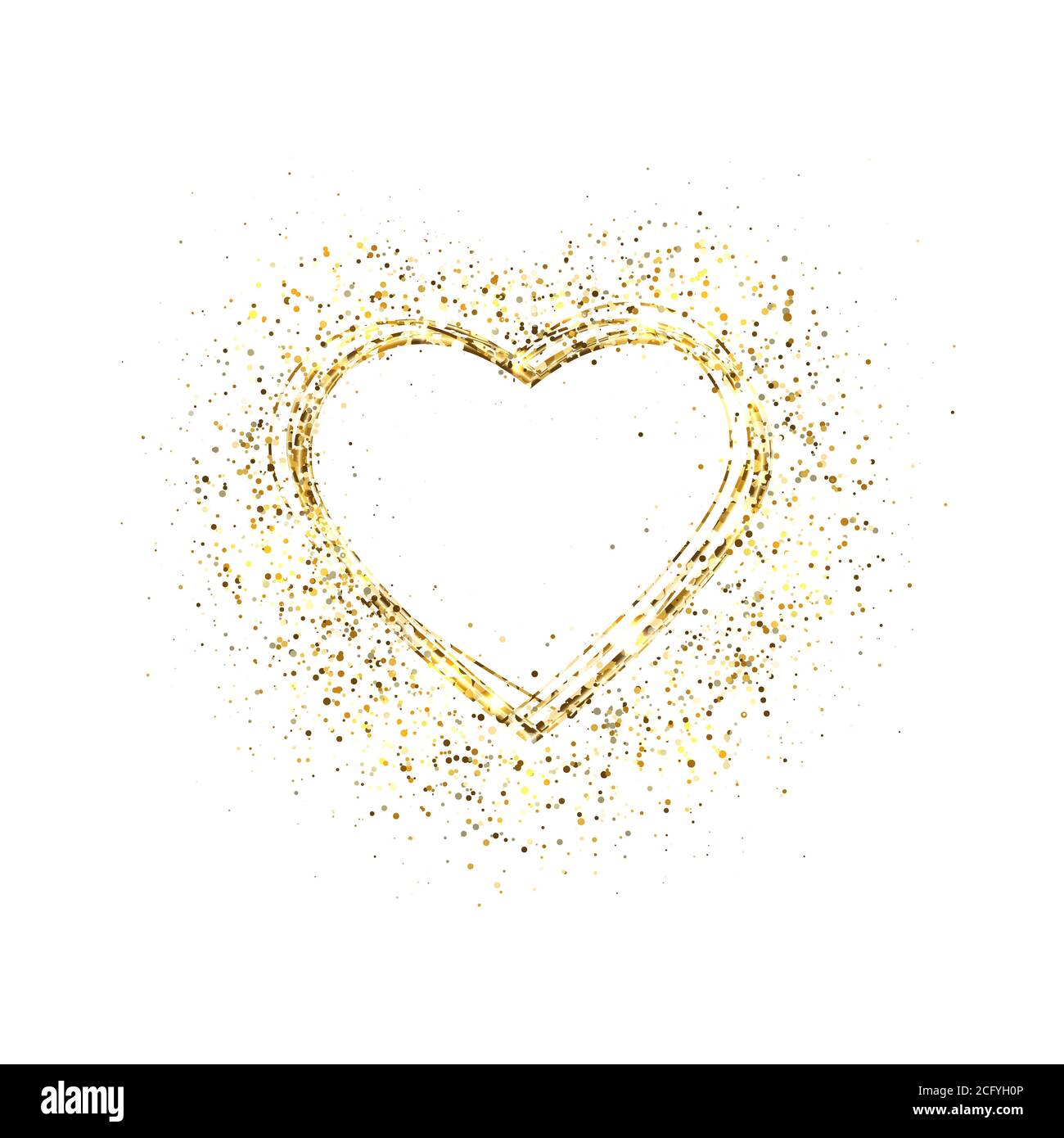Glitter gold heart frame with space for text. Glowing heart with ...