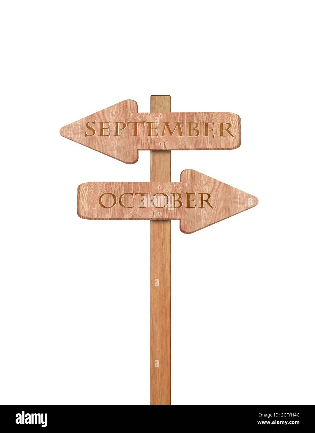 Wood sign alphabet september and october isolated on white background ...