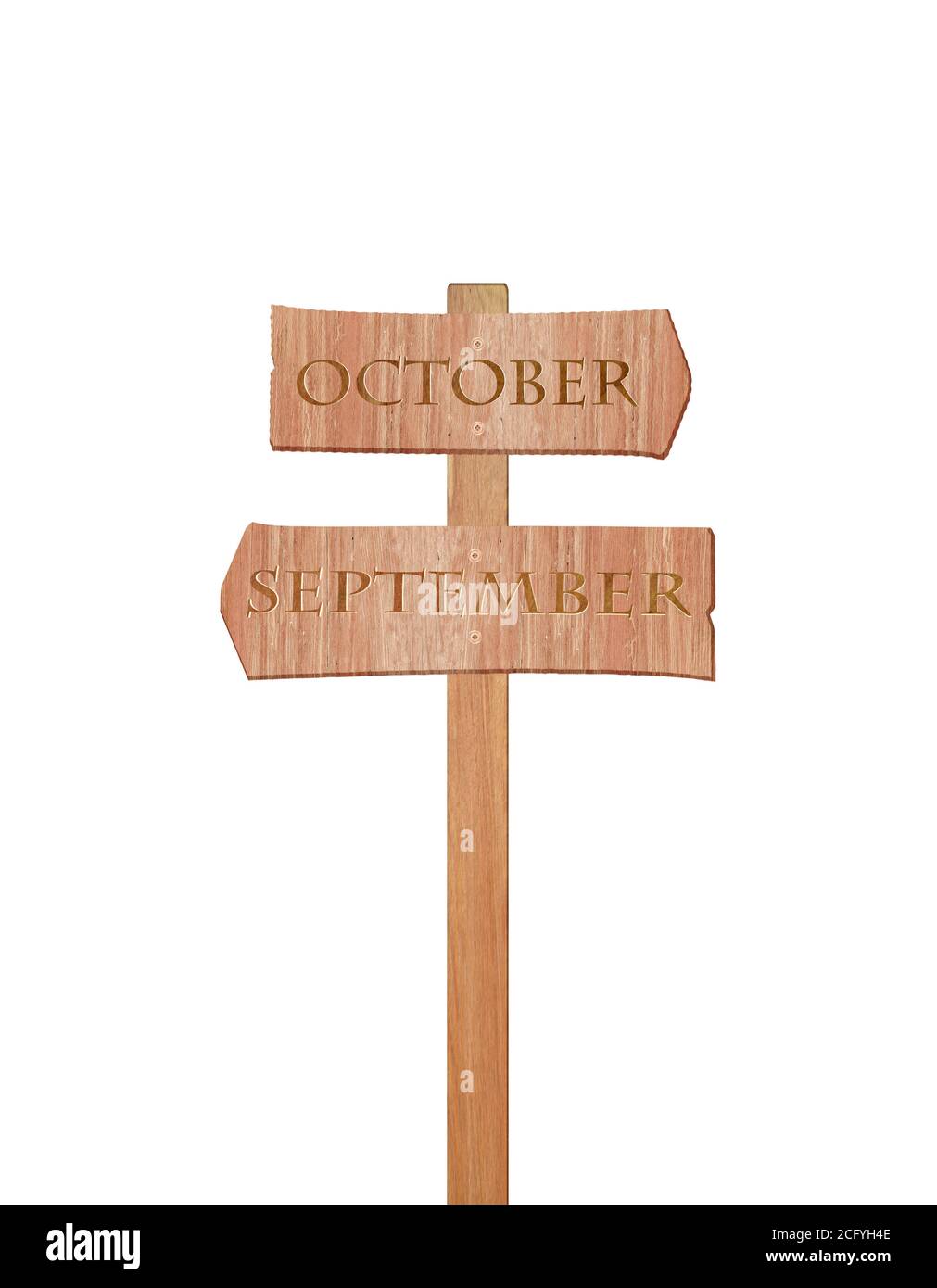Wood sign alphabet september and october isolated on white background ...