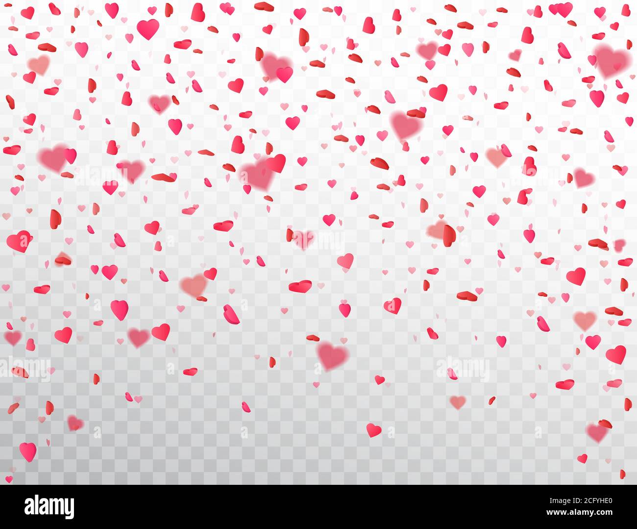 Heart confetti falling on transparent background. Flower petal in shape ...