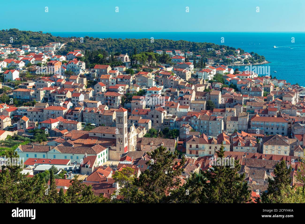 Aerial view of Hvar town on island, Adriatic sea, Croatia Stock Photo ...