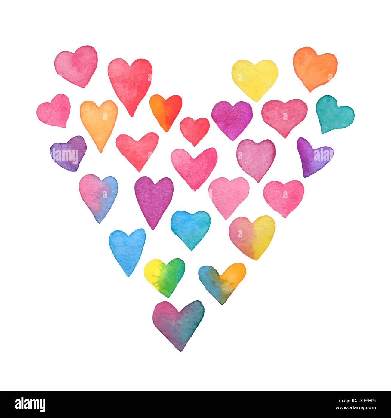 Watercolor rainbow hearts. Heart shape frame isolated on white ...