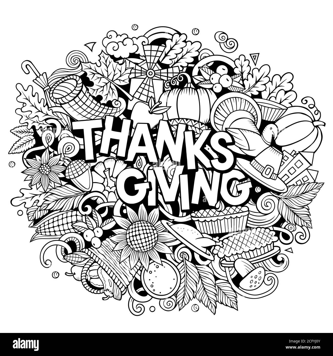 Happy Thanksgiving hand drawn cartoon doodles illustration Stock Vector ...