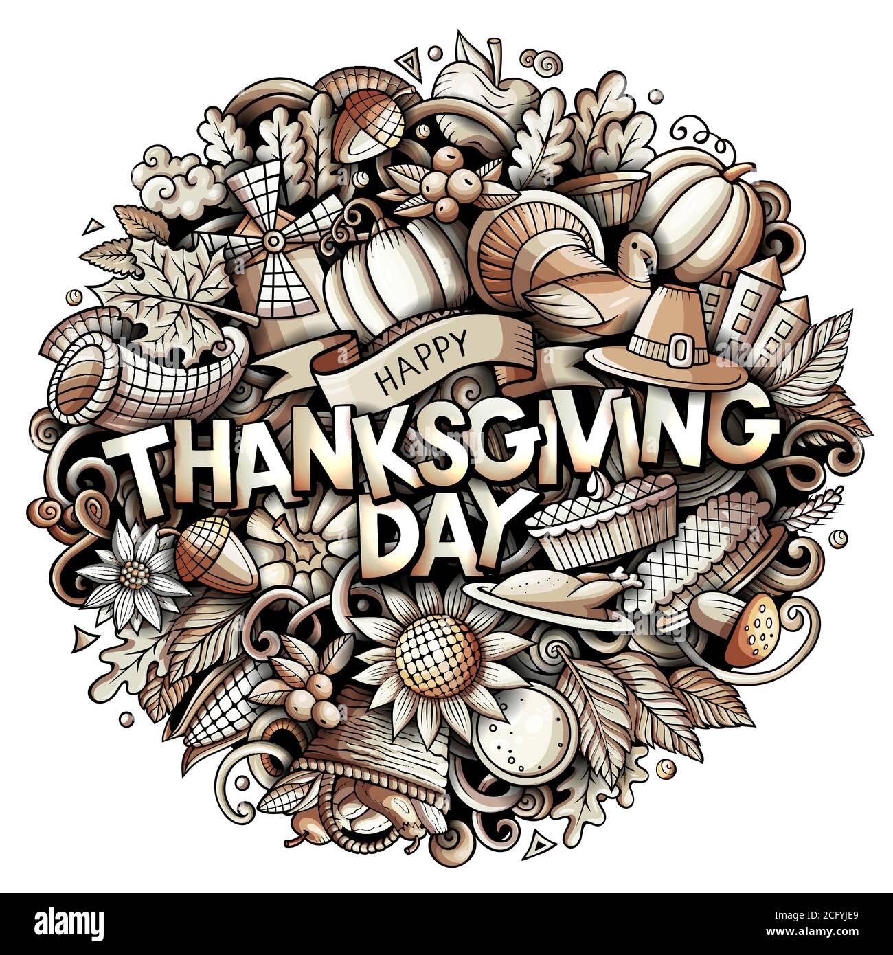 Happy Thanksgiving hand drawn cartoon doodles illustration Stock Vector ...
