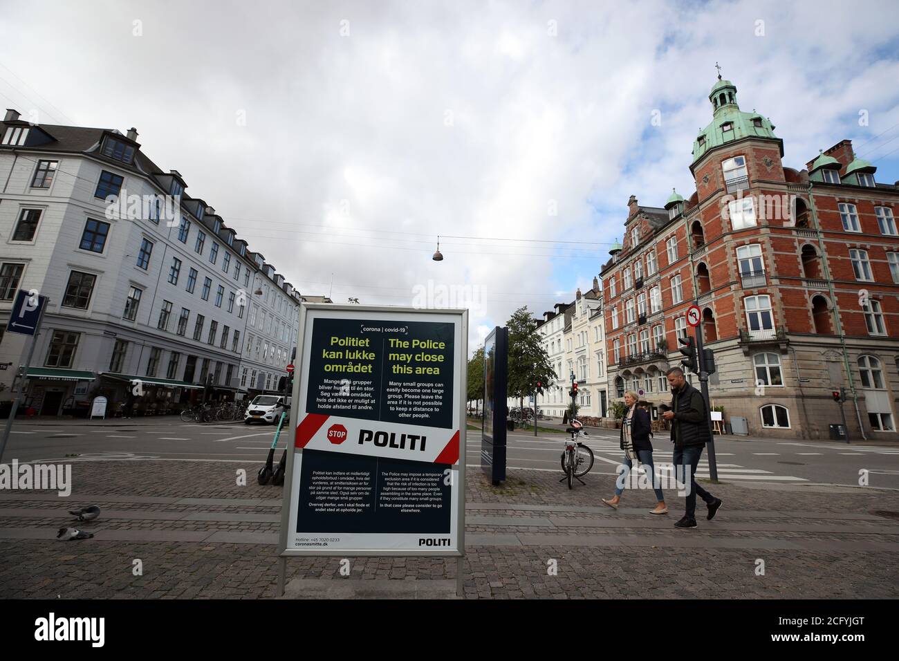 Social Distancing signage in the streets of Copenhagen, Denmark Stock ...