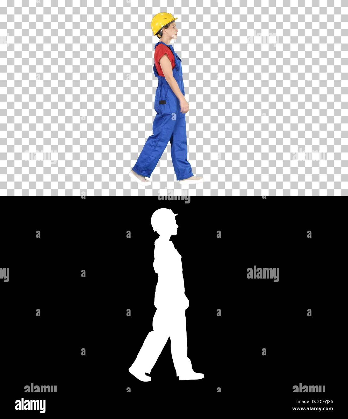 Young woman construction worker in yellow hardhat walking, Alpha ...