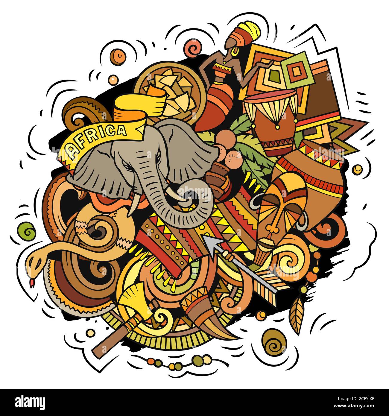 Africa hand drawn cartoon doodles illustration. Funny design Stock ...