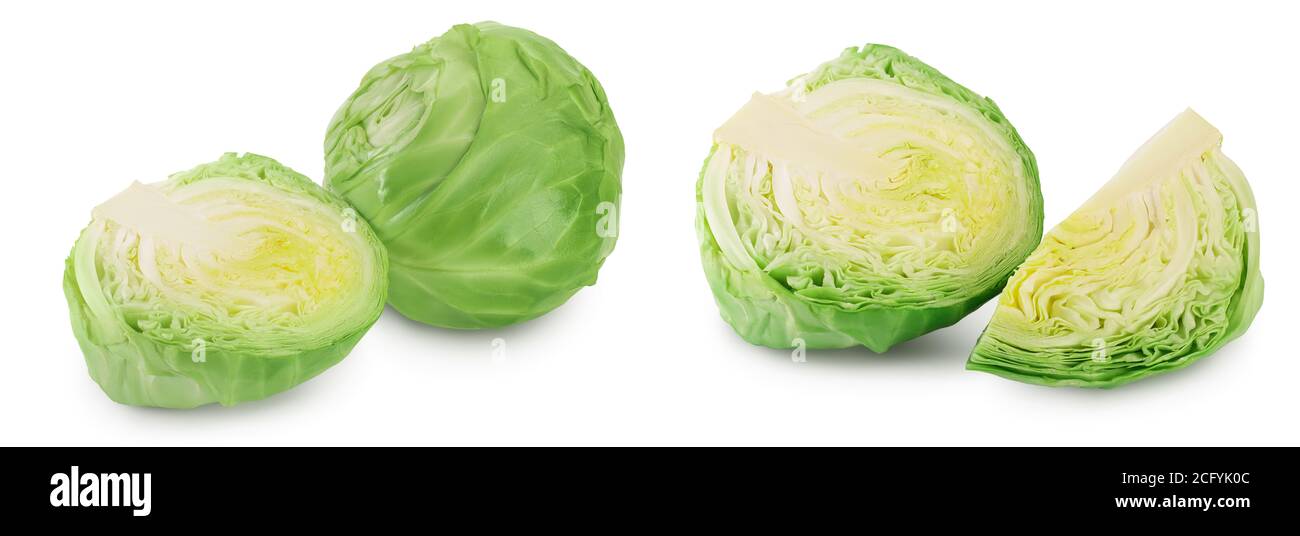 Green cabbage with half isolated on white background with clipping path ...