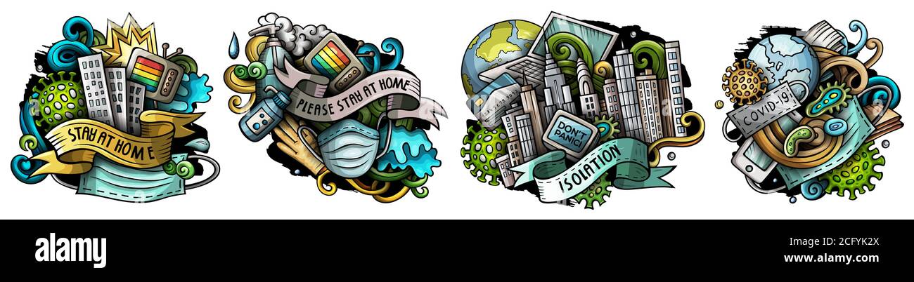 Epidemic cartoon vector doodle designs set Stock Vector Image & Art - Alamy