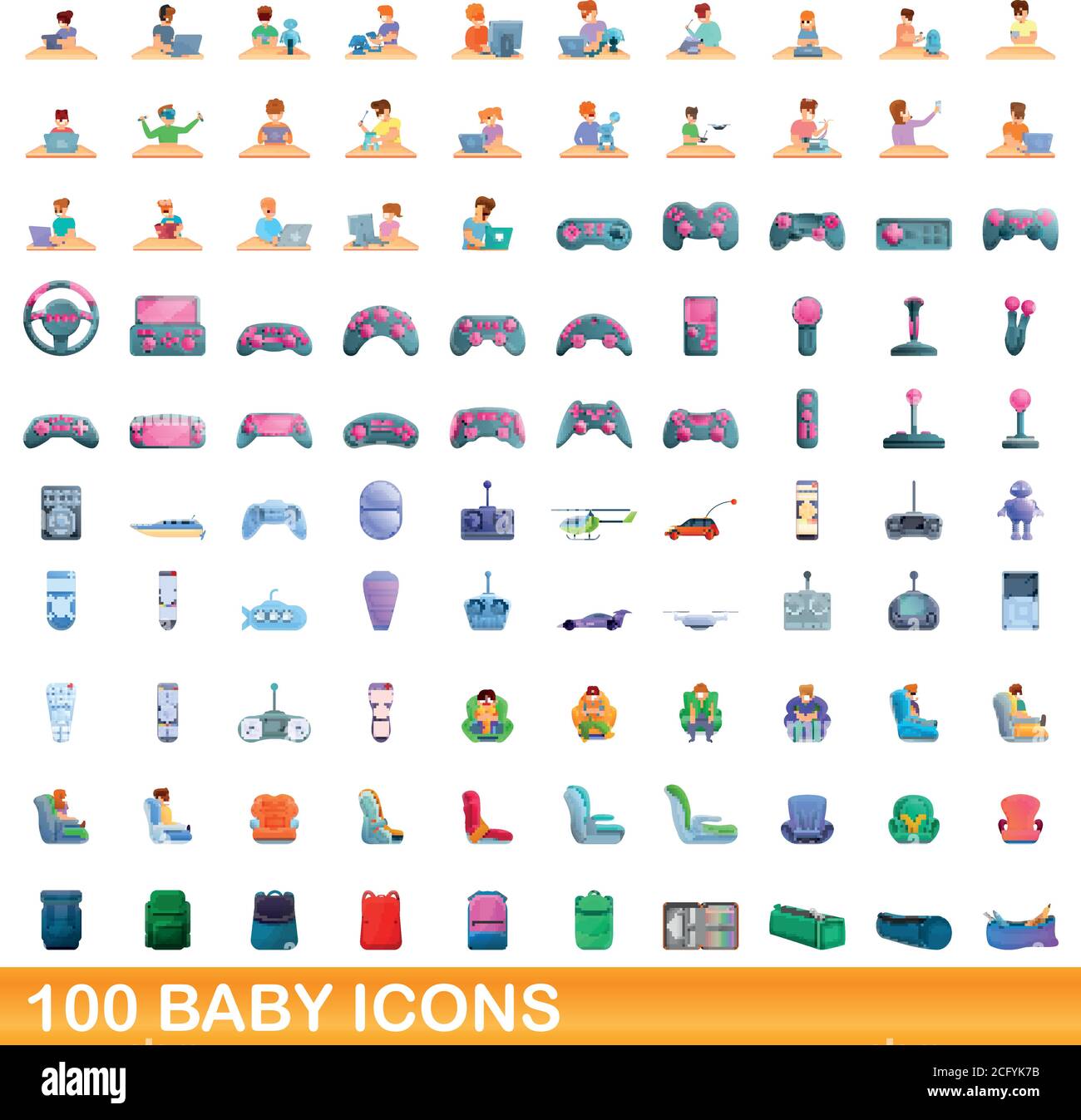 100 baby icons set. Cartoon illustration of 100 baby icons vector set ...
