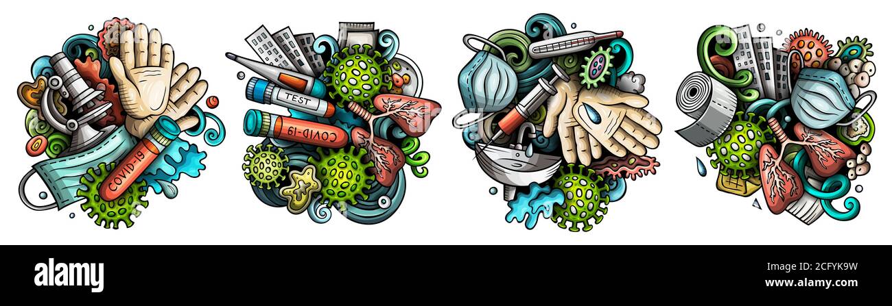 Epidemic cartoon vector doodle designs set Stock Vector Image & Art - Alamy