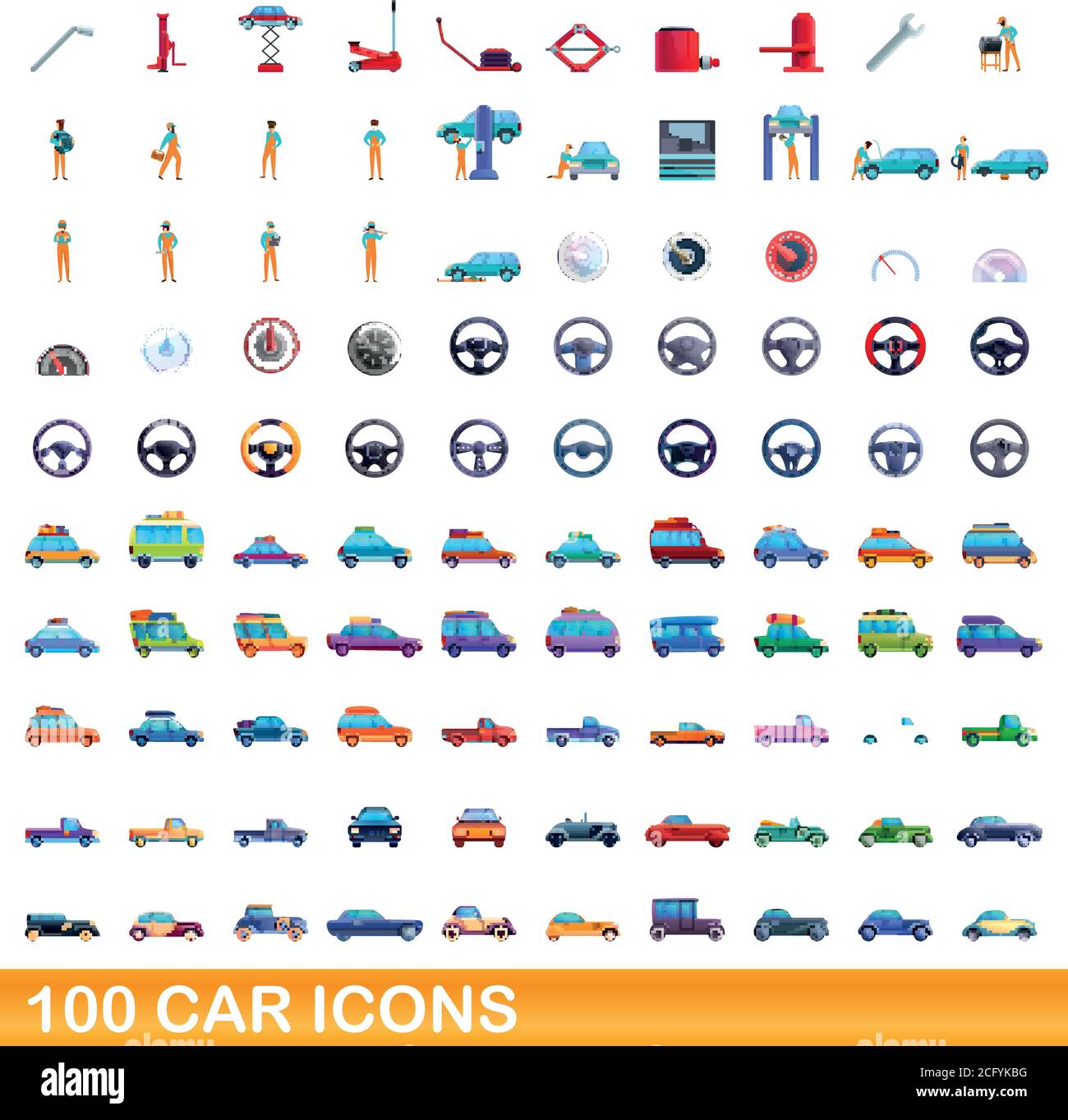100 car icons set. Cartoon illustration of 100 car icons vector set ...