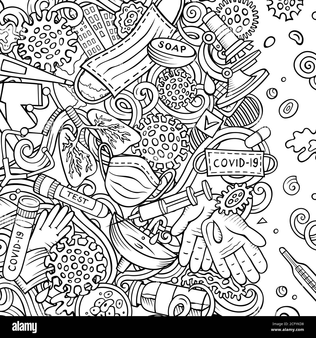 Coronavirus hand drawn vector doodles border Stock Vector Image & Art ...