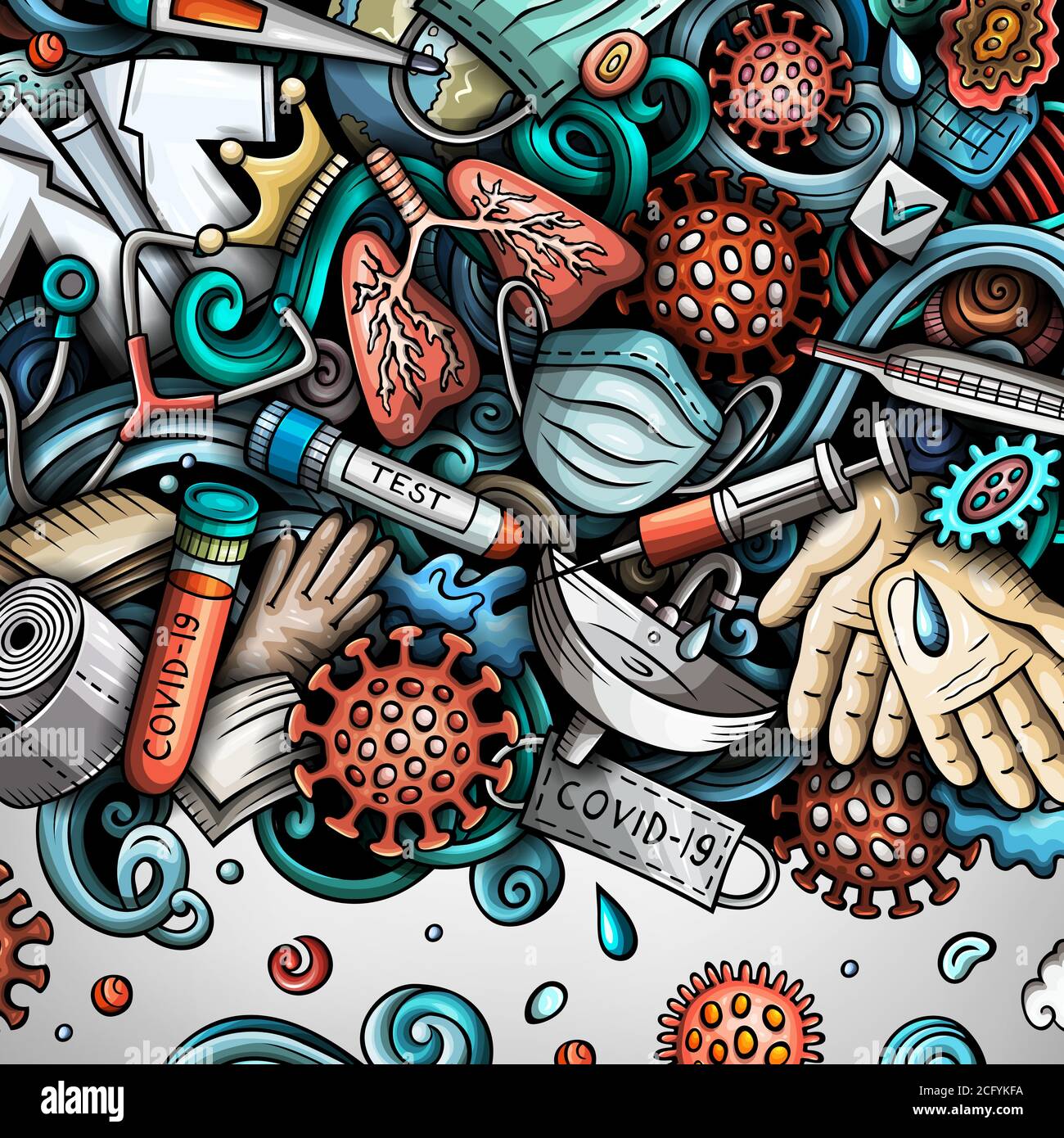 Coronavirus hand drawn vector doodles border Stock Vector Image & Art ...