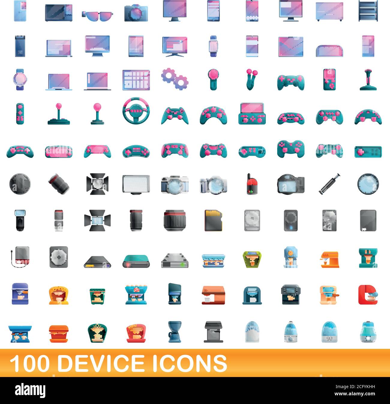 100 device icons set. Cartoon illustration of 100 device icons vector ...