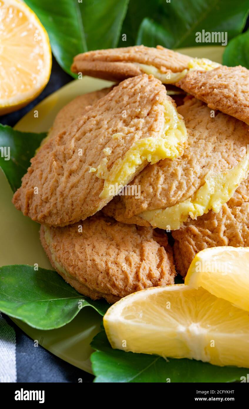 Italian biscuits filled with lemon cream typical of Liguria, called ...